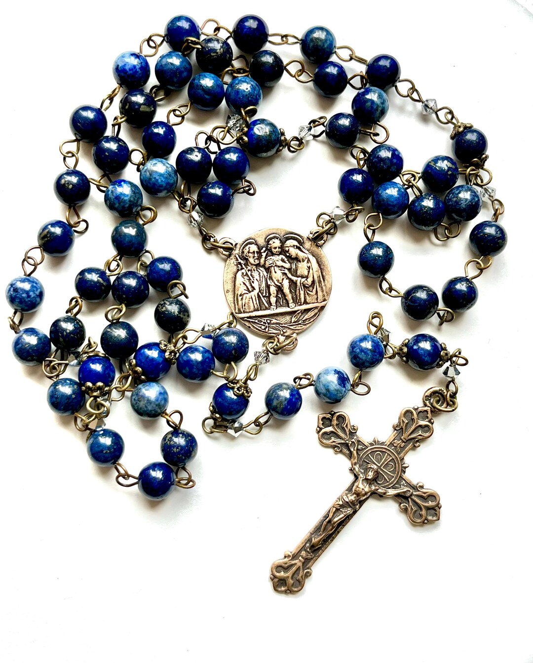 Holy Family Rosary Lapis Lazuli and Swarovski Crystals - Etsy