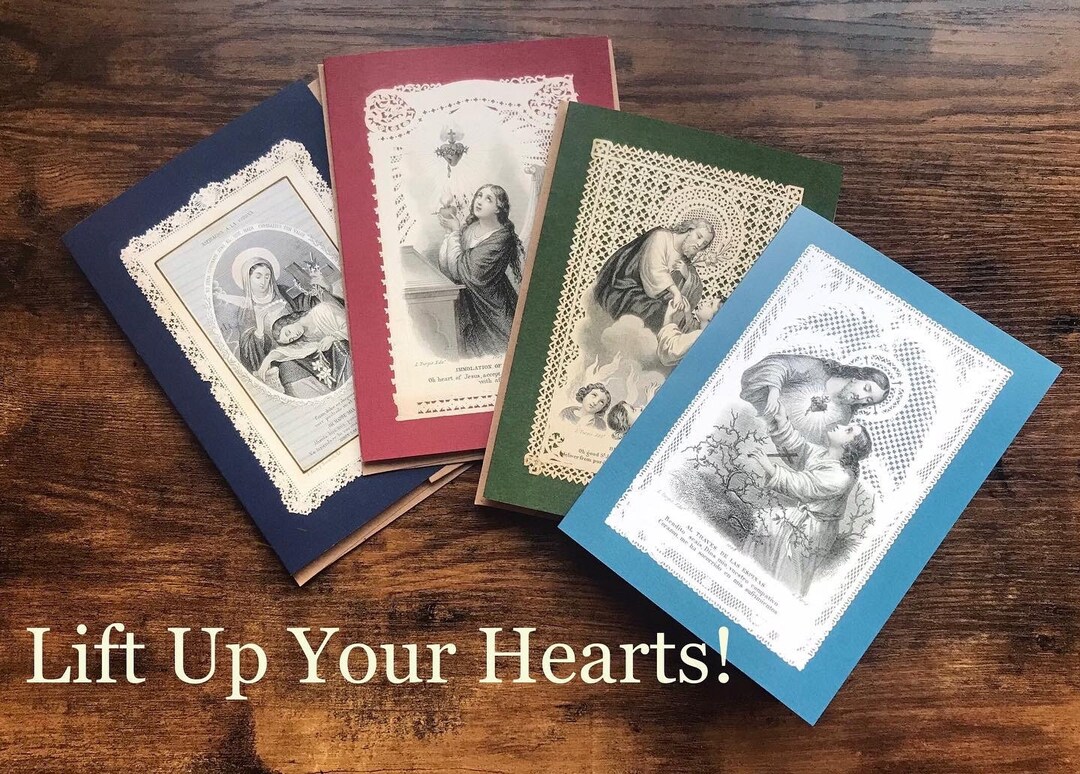 Vintage Style Catholic Card Set ~ Sacred Heart ~ Immaculate Heart ~ St ...