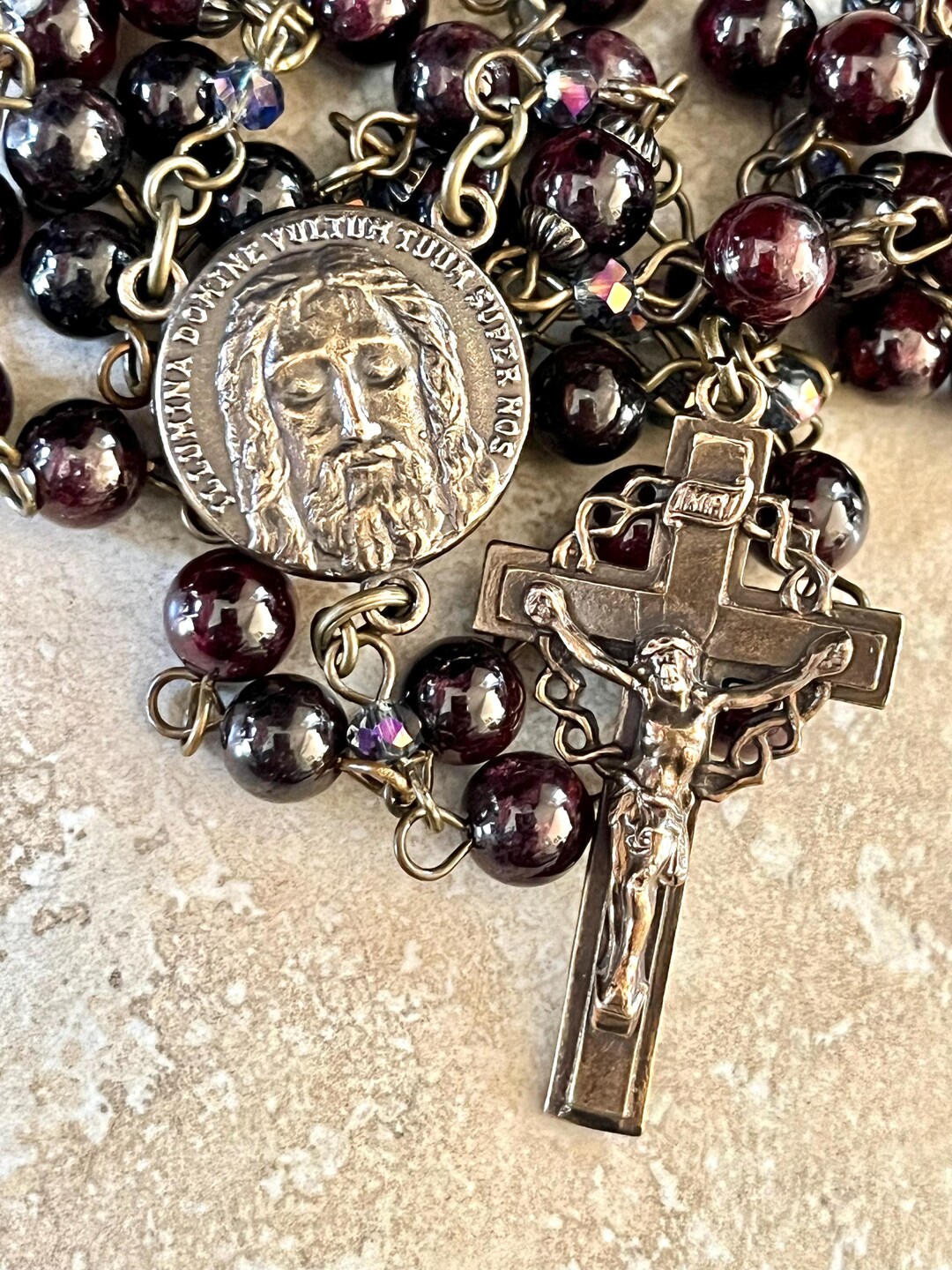 Holy Face Chaplet ~ Reparation Adoration Rosary ~ Garnet Gemstones ...