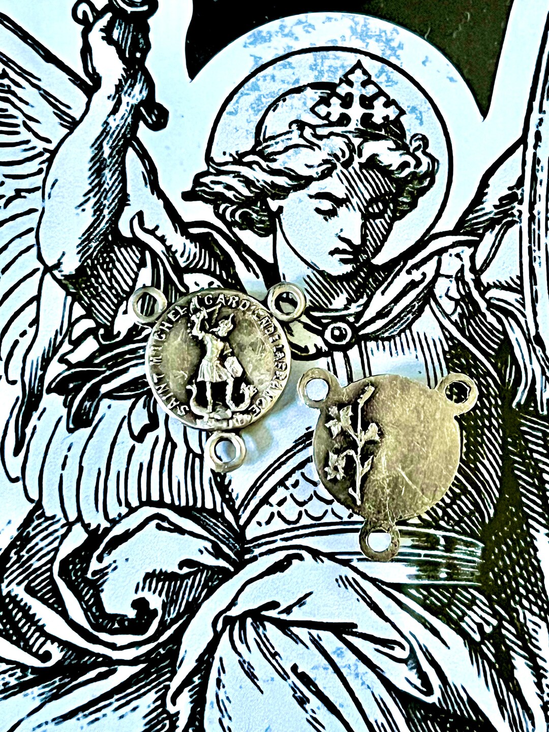 Vintage French Miniature St Michael the Archangel Rosary Center ~ True ...