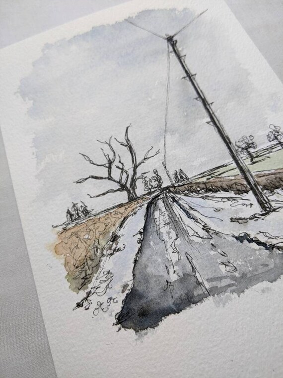 Original Watercolour and Pen Illustration of Snowy Scene A5 | Etsy