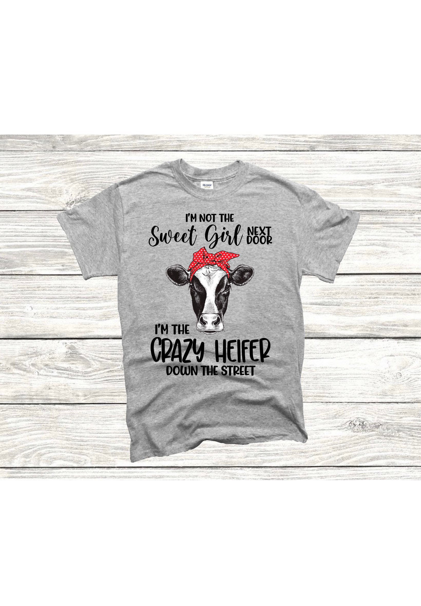 Crazy Heifer Women’s Tee - Funny Southern Cow With Headband Shirt for ...