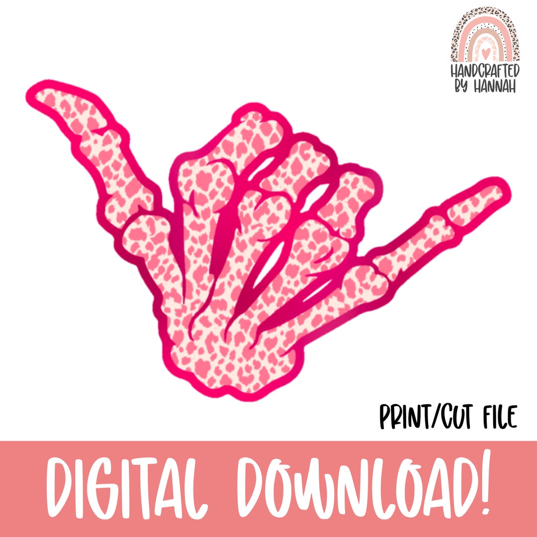 Trendy Hot Pink Cheetah Skeleton Hand Hang Loose Design Image for Print ...