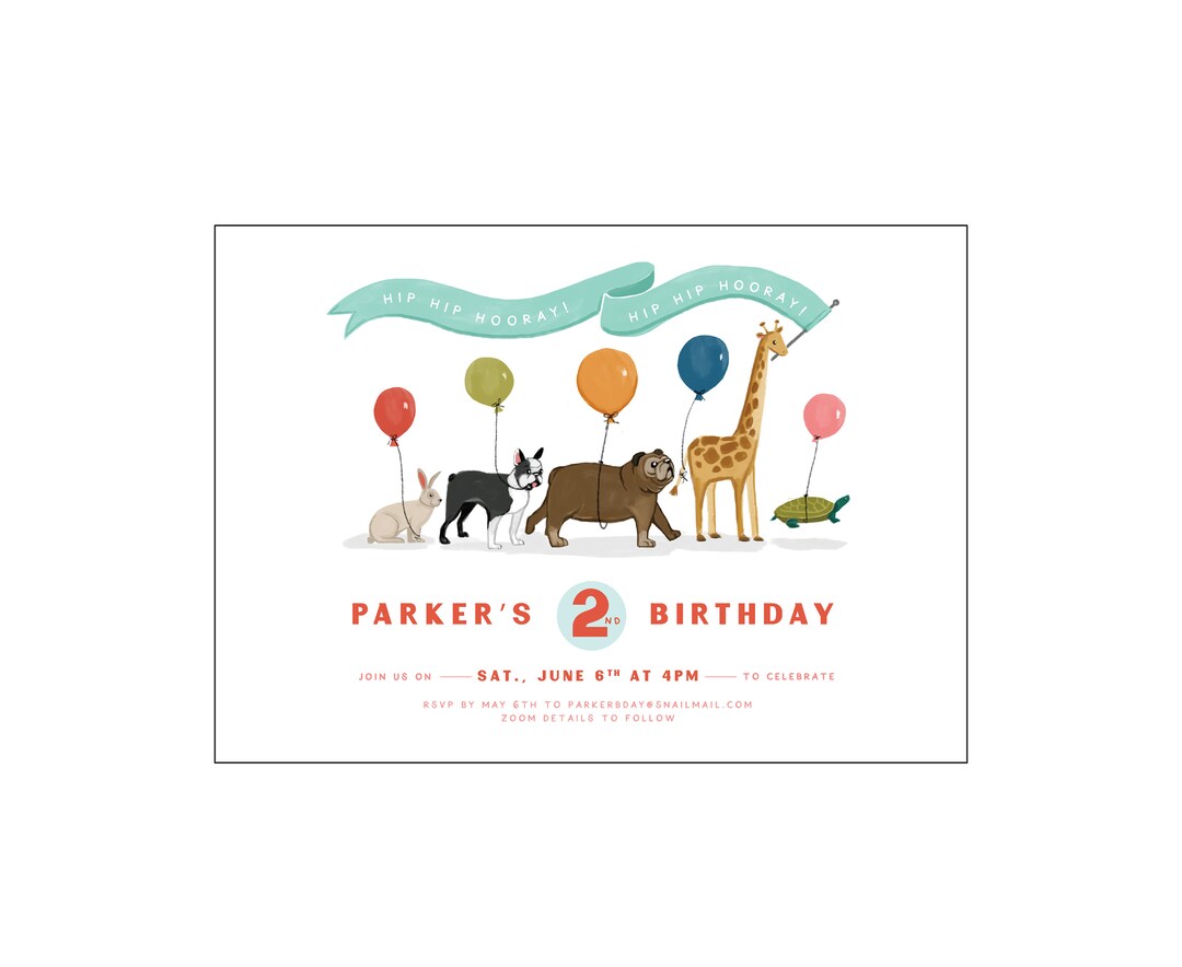 E-mailable Kids' Birthday Invitation: "animal Parade" - Etsy