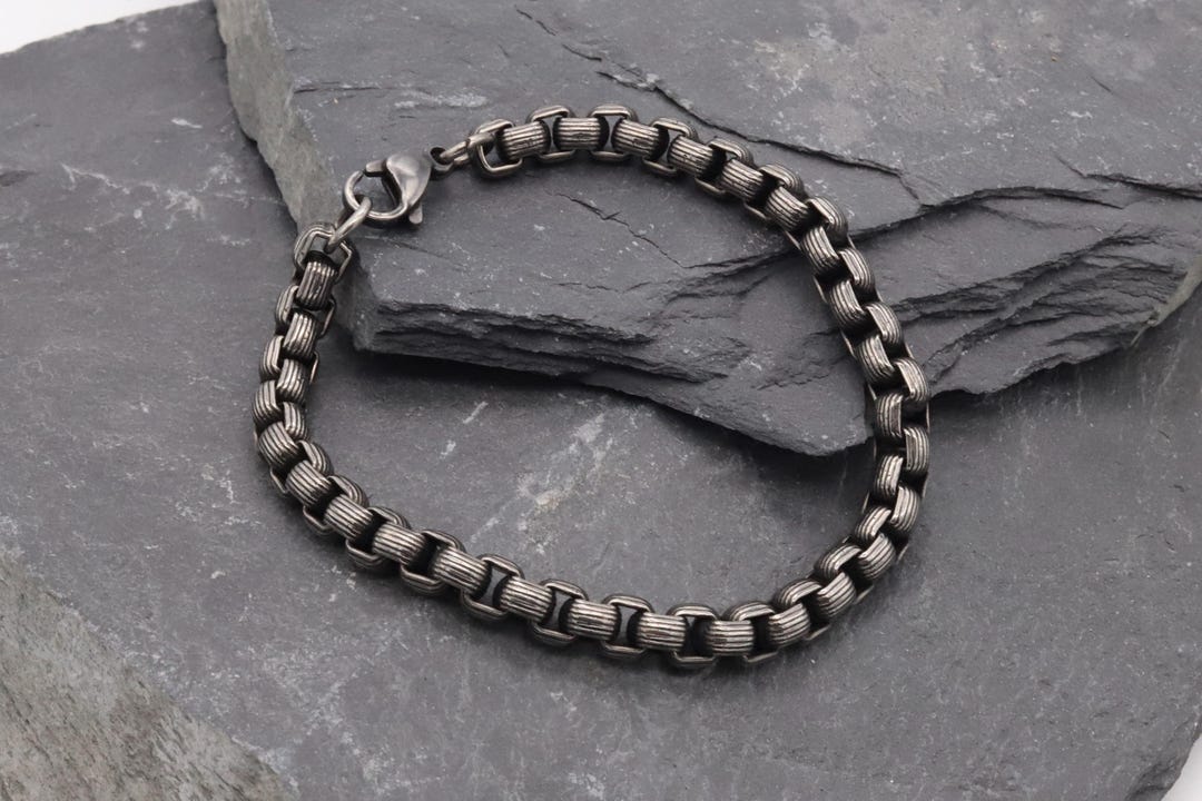 Gunmetal Stainless Steel Round Box Chain Bracelet | Mens Minimal ...