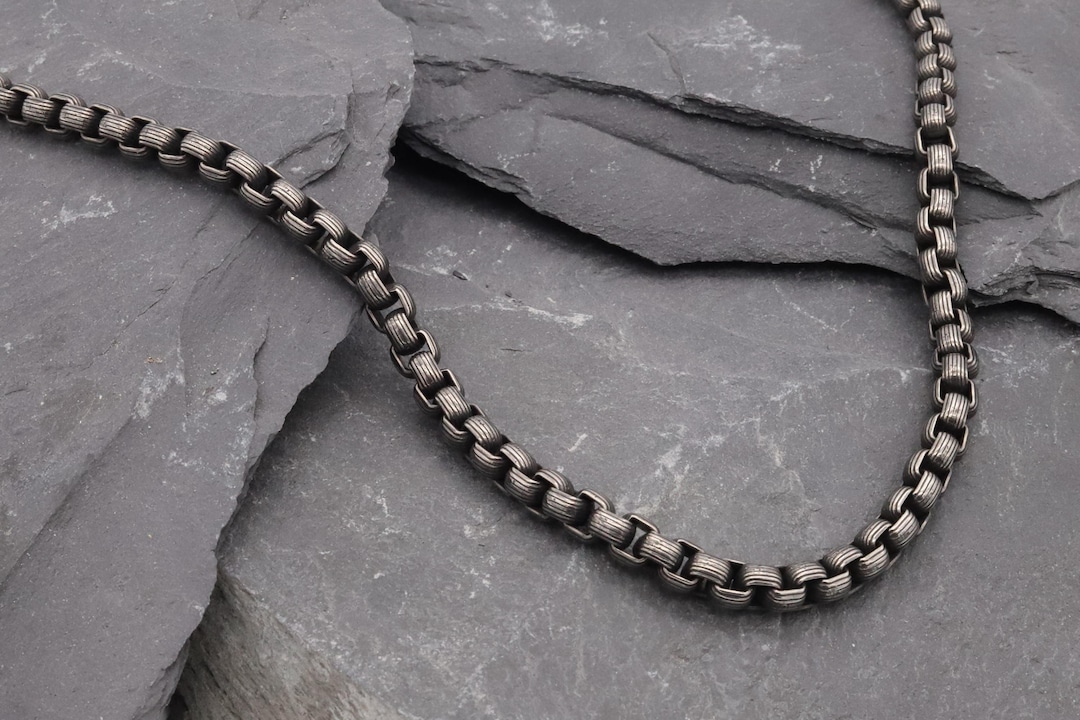 Gunmetal Stainless Steel Round Box Chain Necklace | Mens Minimal ...