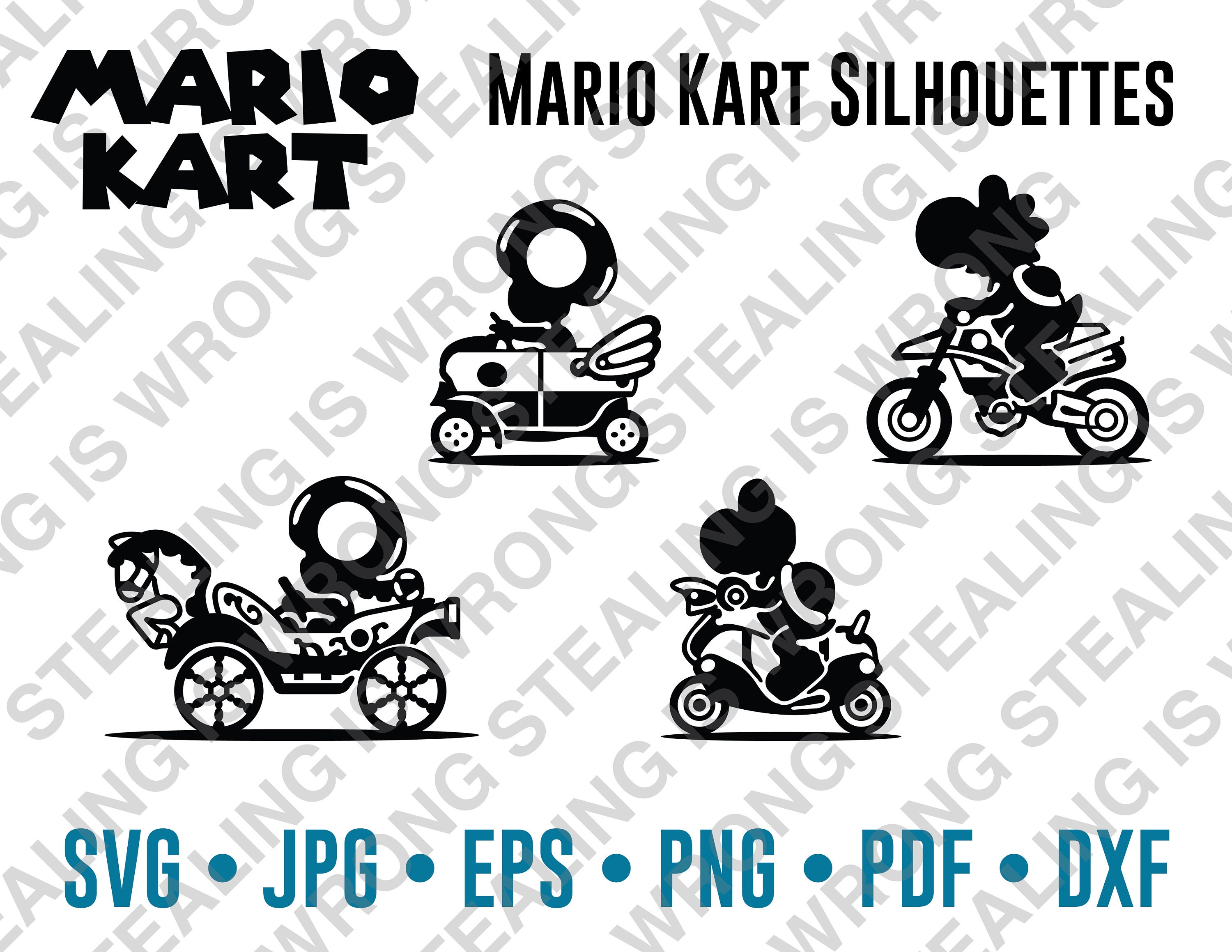 Mario Kart Character Silhouette Collection Digital Files - Etsy Australia
