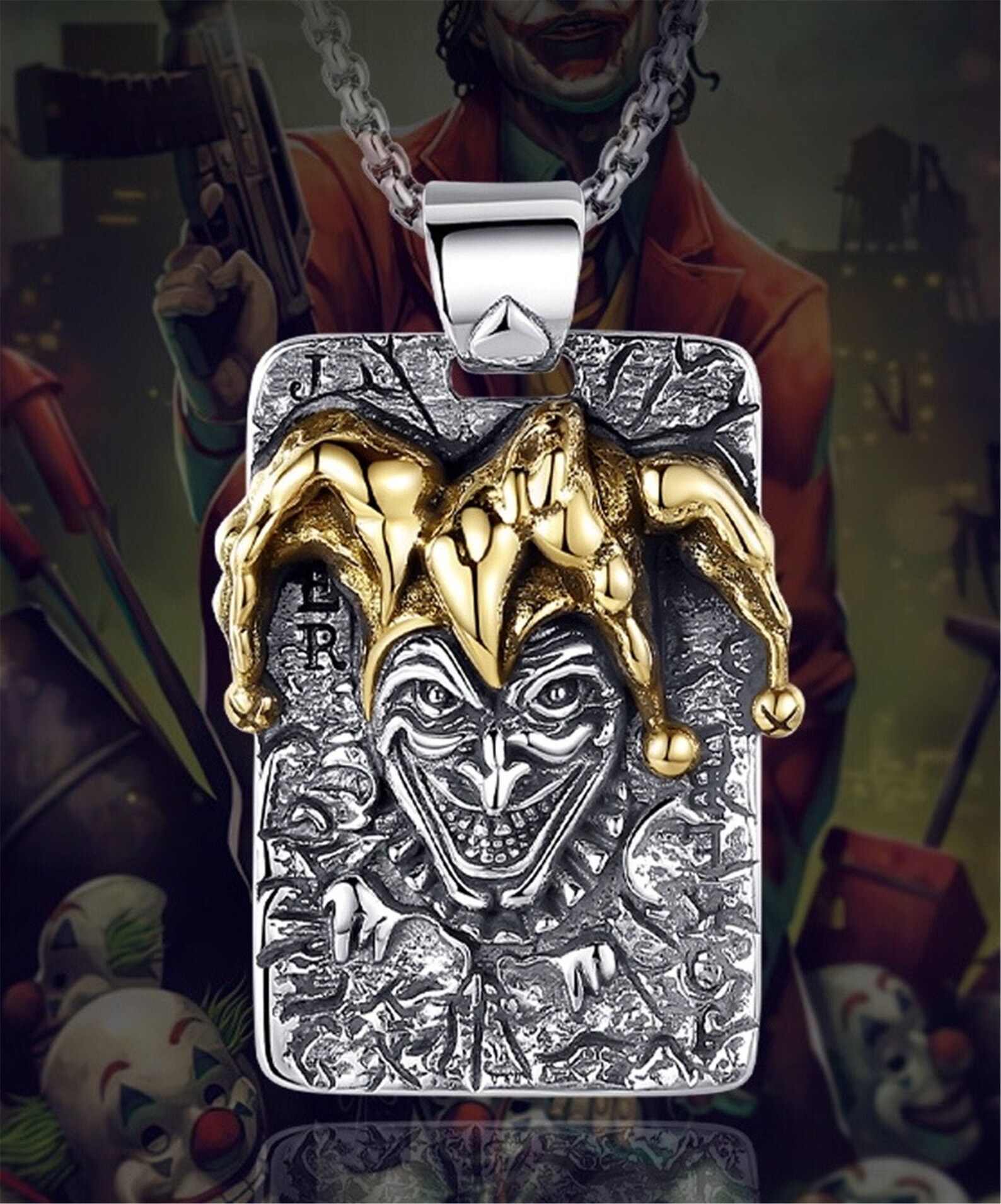 Joker Pendant Necklace Sterling Silver Eboy Jewelry Genuine - Etsy
