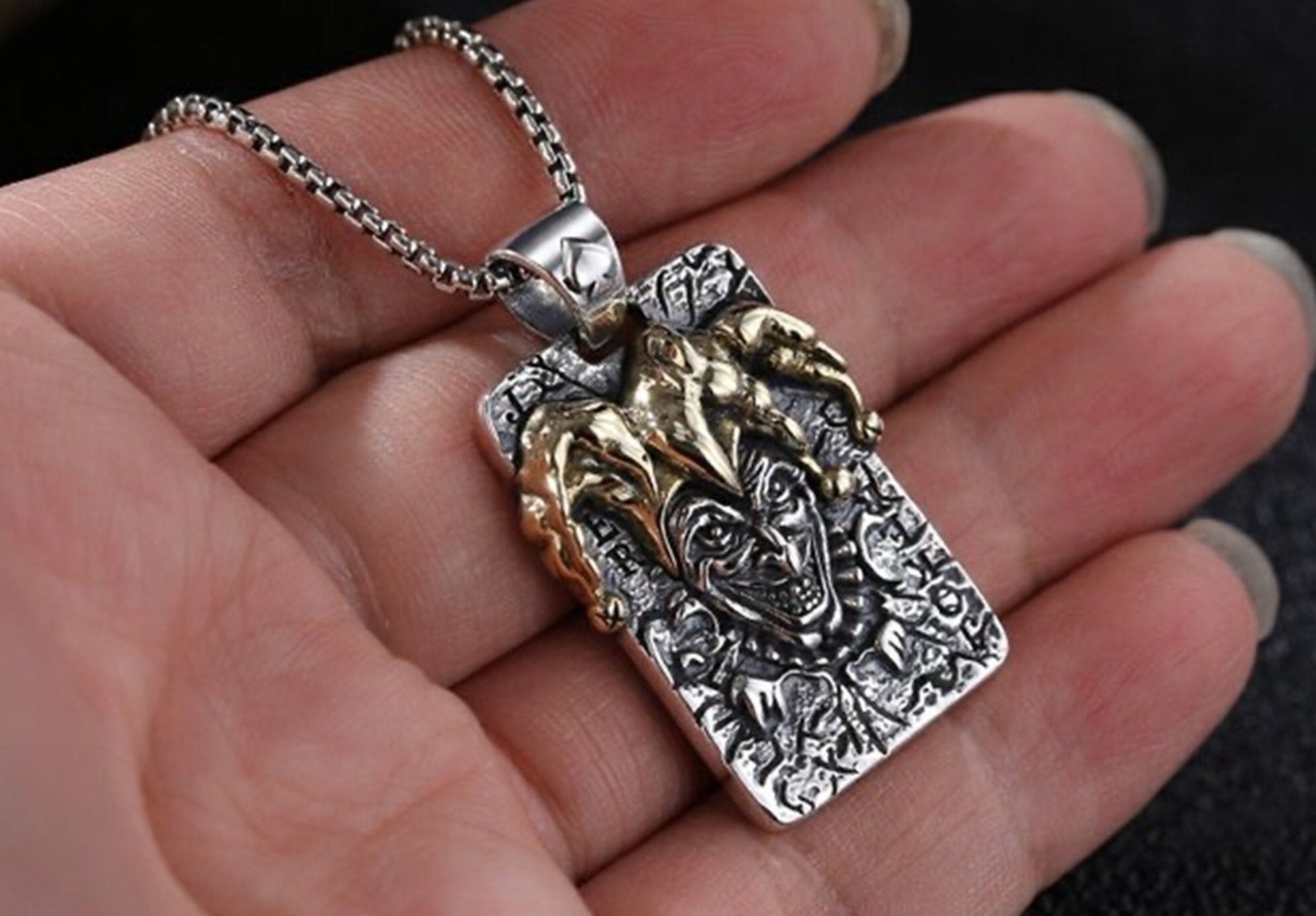 Joker Pendant Necklace Sterling Silver Eboy Jewelry Genuine - Etsy