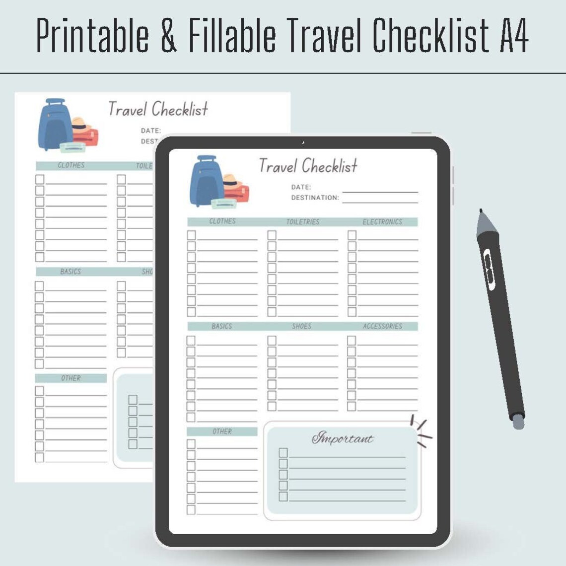 Travel Check List A4, Printable & Fillable Template - Etsy