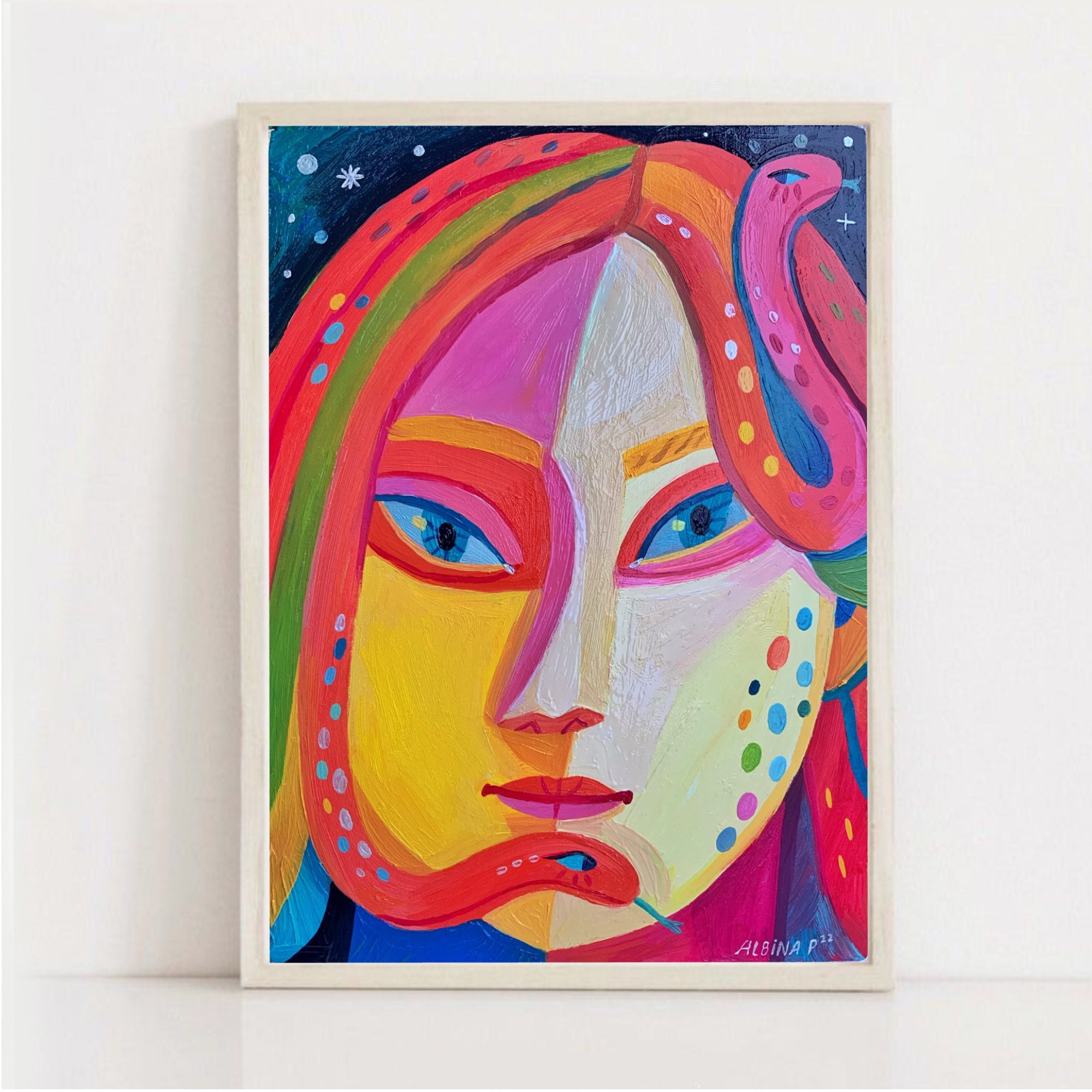 Painting home decor woman portrait Gorgon Medusa original oil painting ...