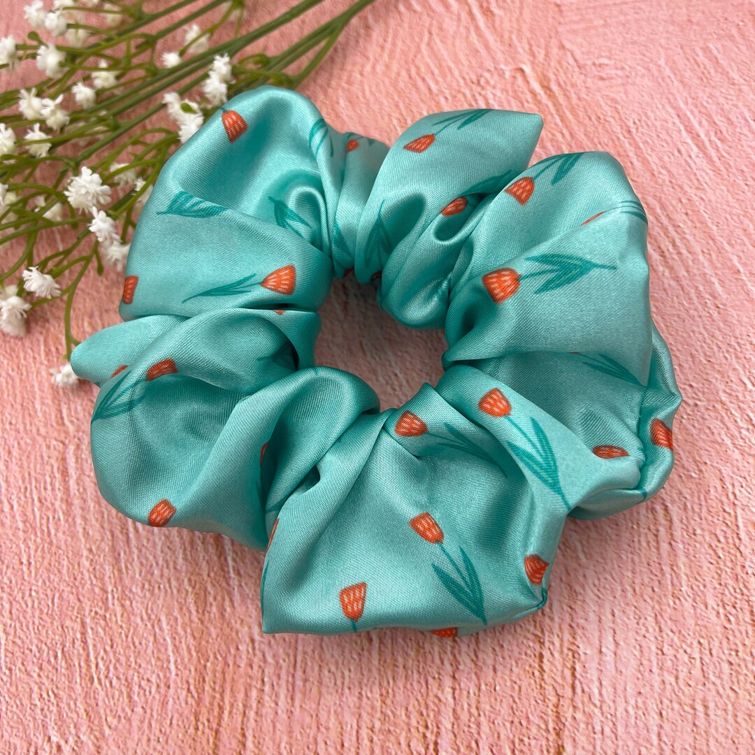 Aqua Tulip Satin Scrunchie // Hair Accessories School Hair Ties, Satin ...