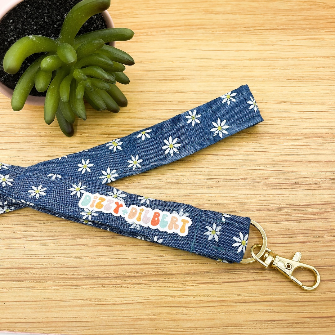 DENIM DAISY // Fabric Lanyard, Teacher Lanyard, Key Fob, Lanyard for ...