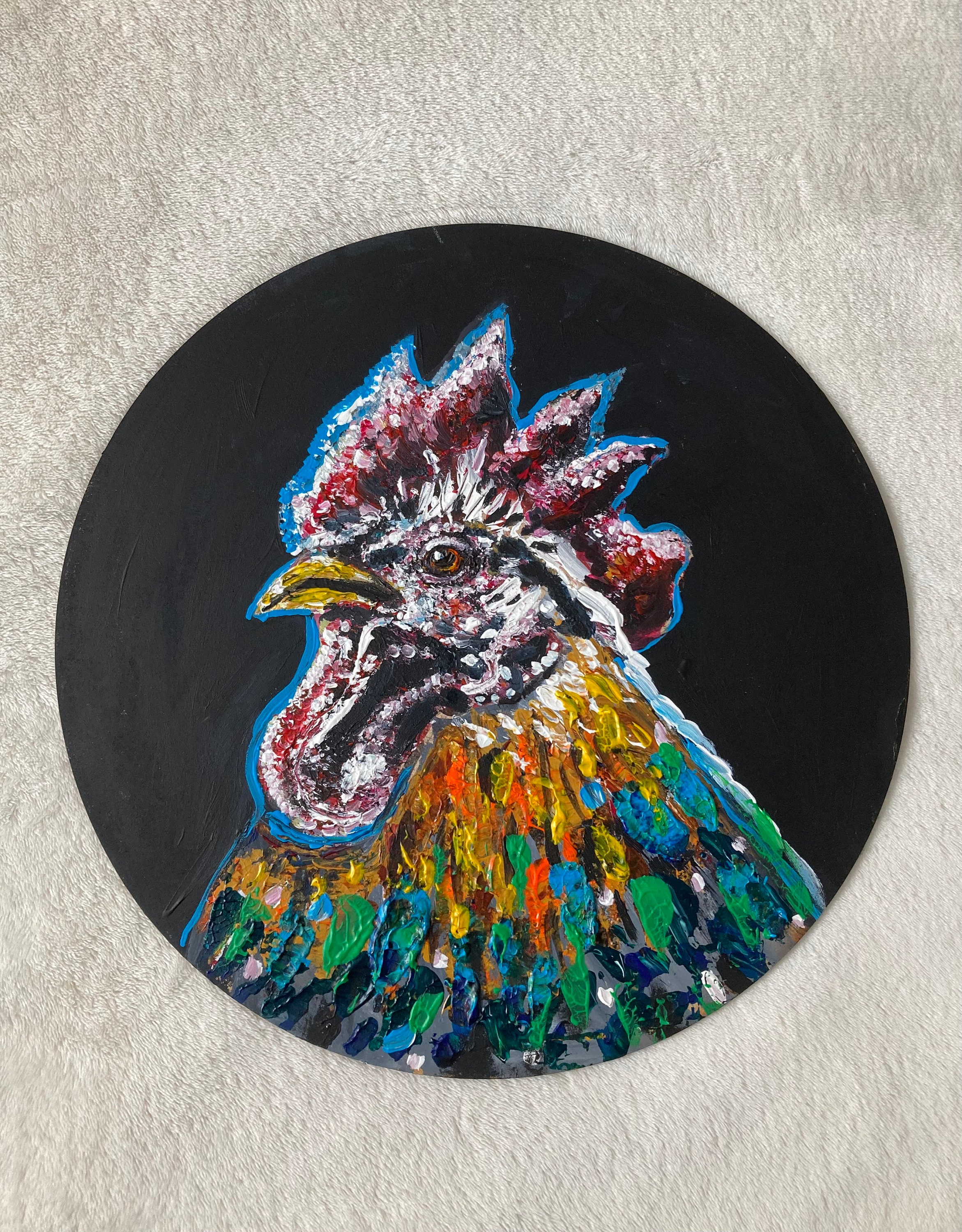 Original abstract chicken portrait. Acrylic painting on 35cm | Etsy