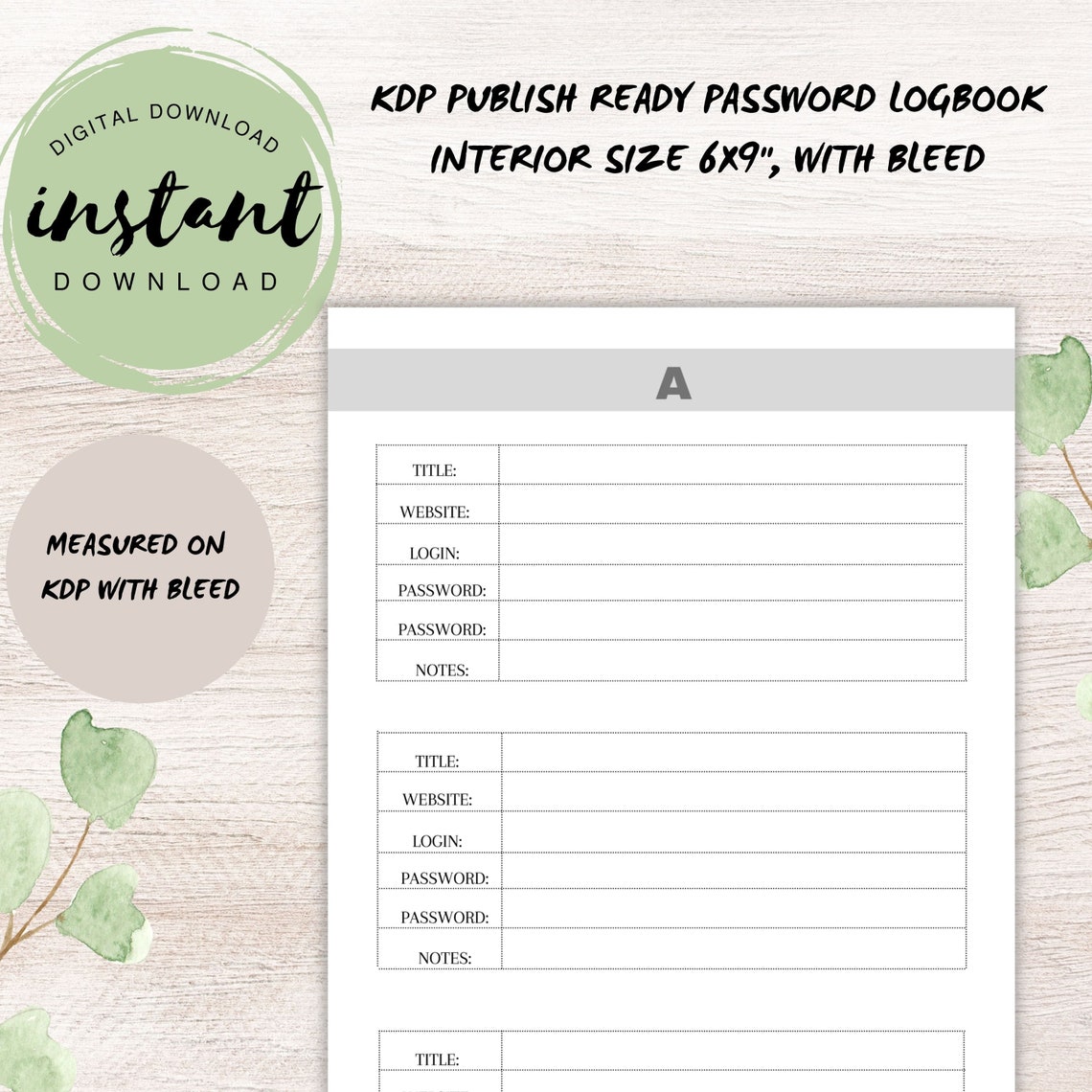Password Logbook KDP Editable Canva Template 110 Total Pages,6x9 Inches ...
