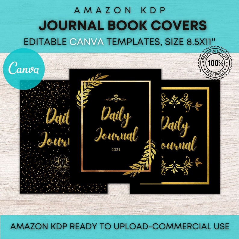 Paperback Book Cover Bundle Black Journal KDP | 8.5x11'' | Digital ...