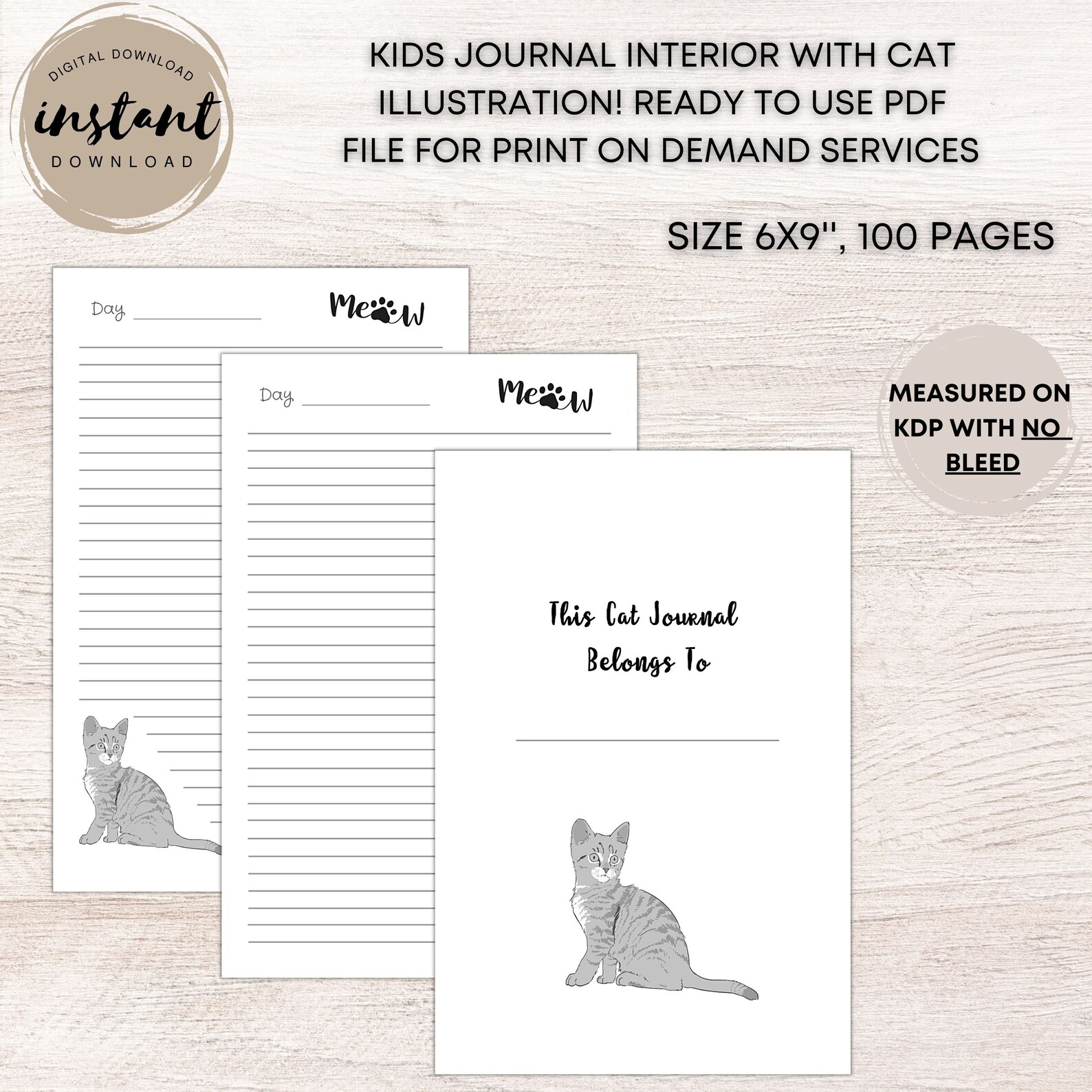 KDP Interiors Kids Cute Cat Lined Journal PDF Template for - Etsy Canada