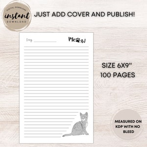 KDP Interiors, Kids Cute Cat Lined Journal, PDF Template for Low ...