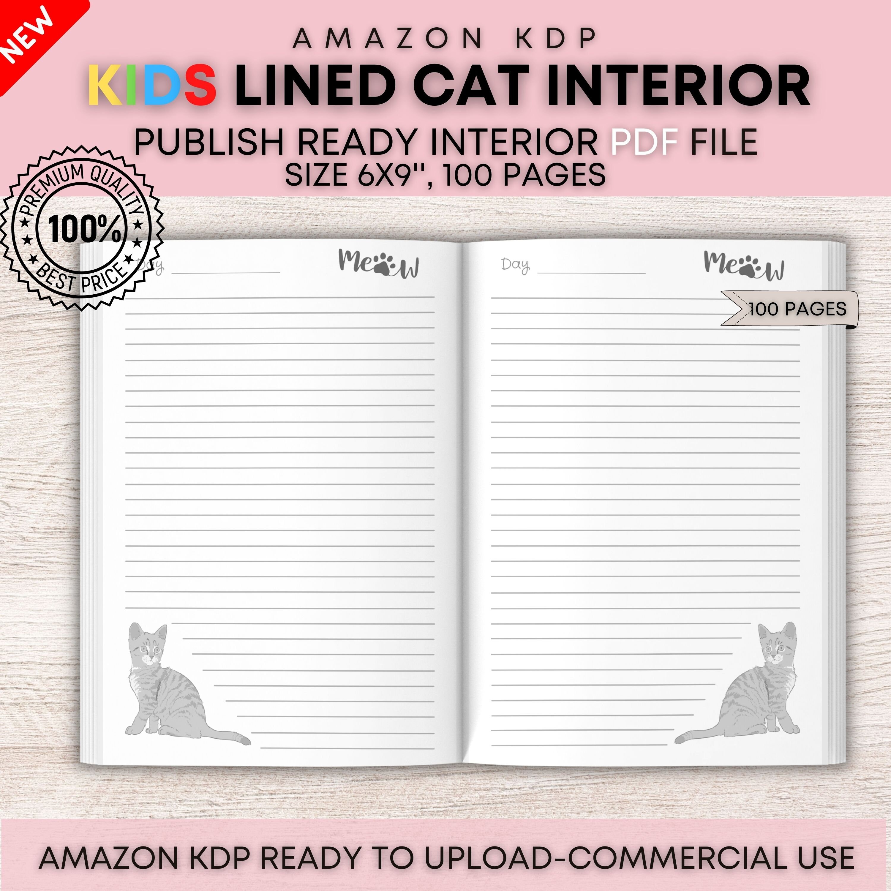 KDP Interiors Kids Cute Cat Lined Journal PDF Template for - Etsy Canada
