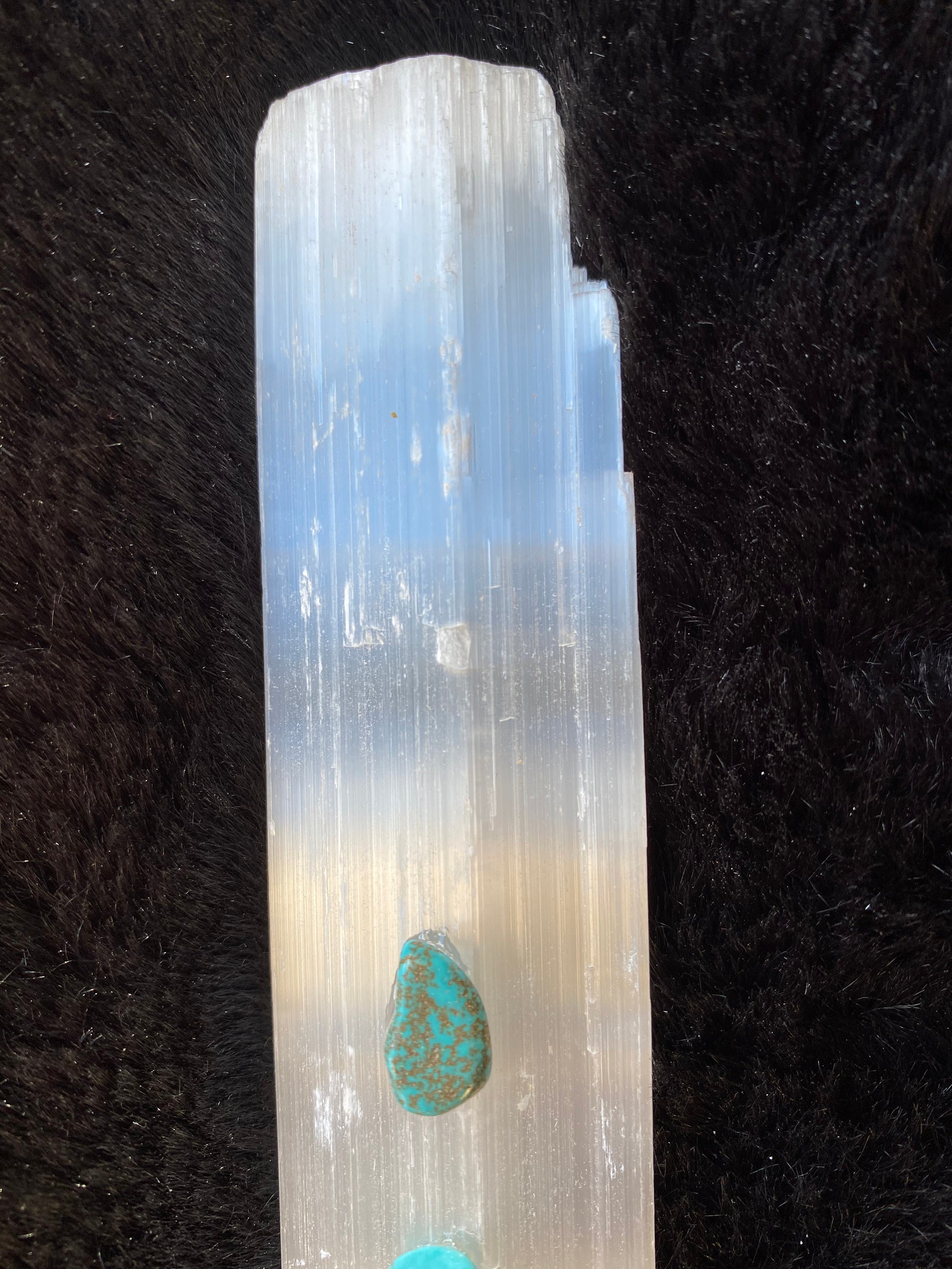 Selenite Water Wand With Turquoise, Leather Wrapped Handle - Etsy