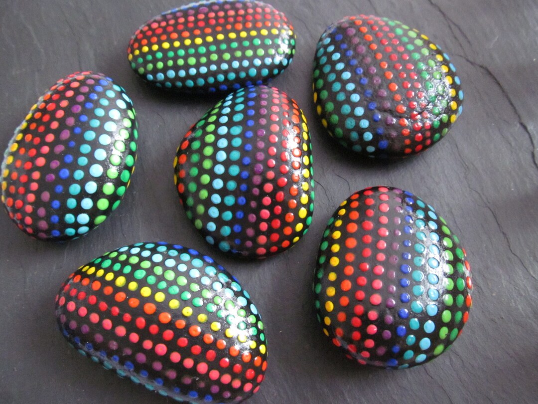 4 X Colourful Hand Painted Beach Pebbles " RAINBOW RIVER " Home Decor ...
