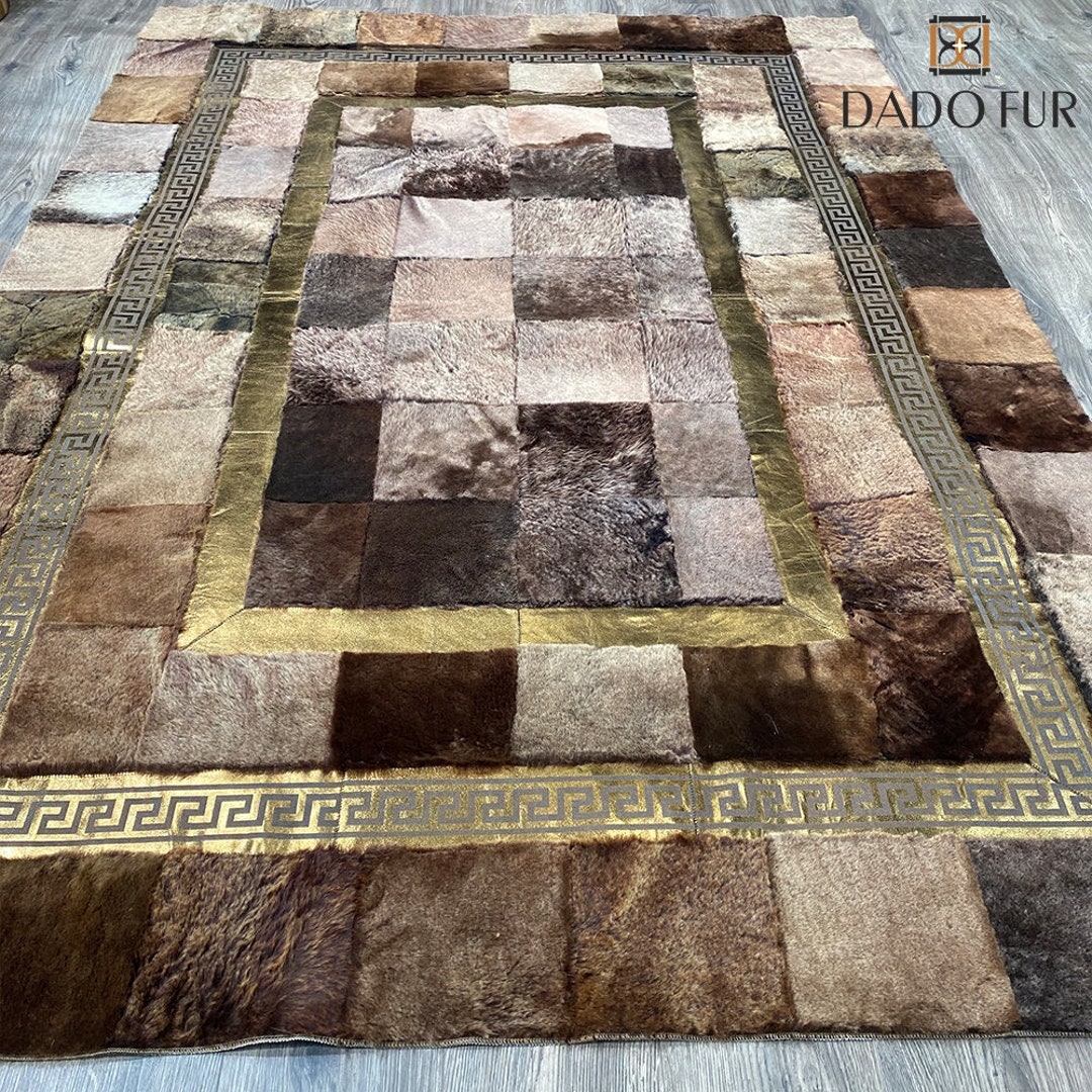 Patchwork Fur Rug, Genuine Brown Patchwork Sheepskin Rug, Leather Fur ...
