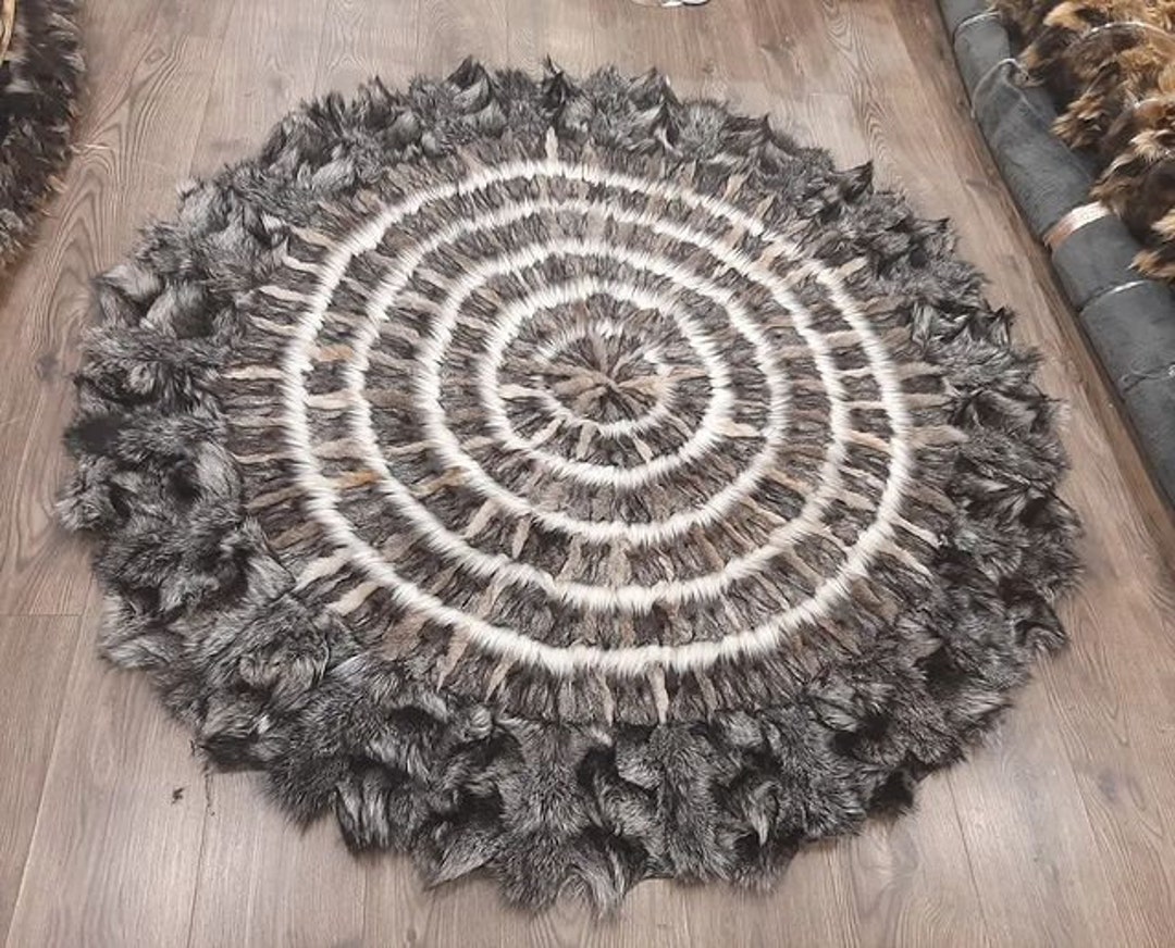 Circle Real Fox Fur Carpet for Living Room, Round Fox Head Fur Area Rug ...