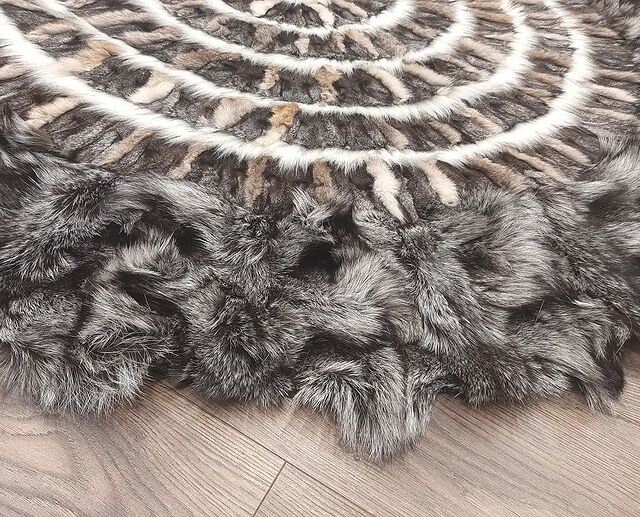 Circle Real Fox Fur Carpet for Living Room, Round Fox Head Fur Area Rug ...