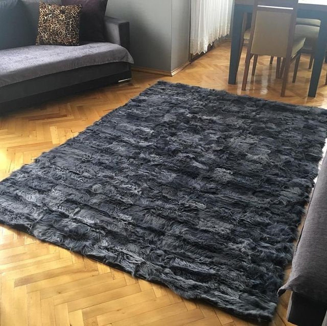 Genuine Natural Sheepskin Rug, Black Sheep Skin Hide Rug,sheepskin ...