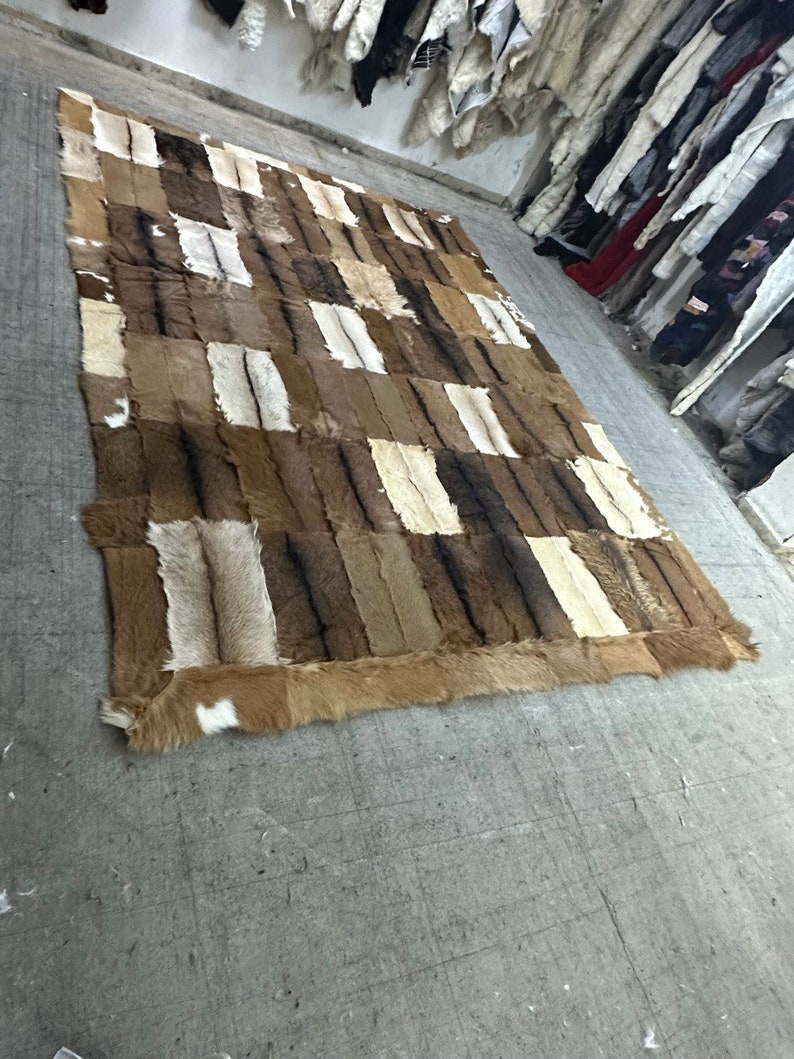 Luxury Goatskin Rug for Living Room, Dark Brown Goat Hair Patchwork ...
