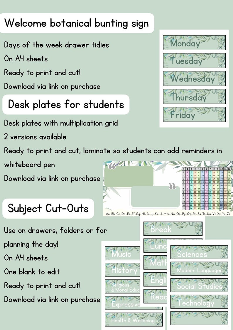 Botanical Themed Classroom Decor for Teachers | Succulent Prints Cut ...