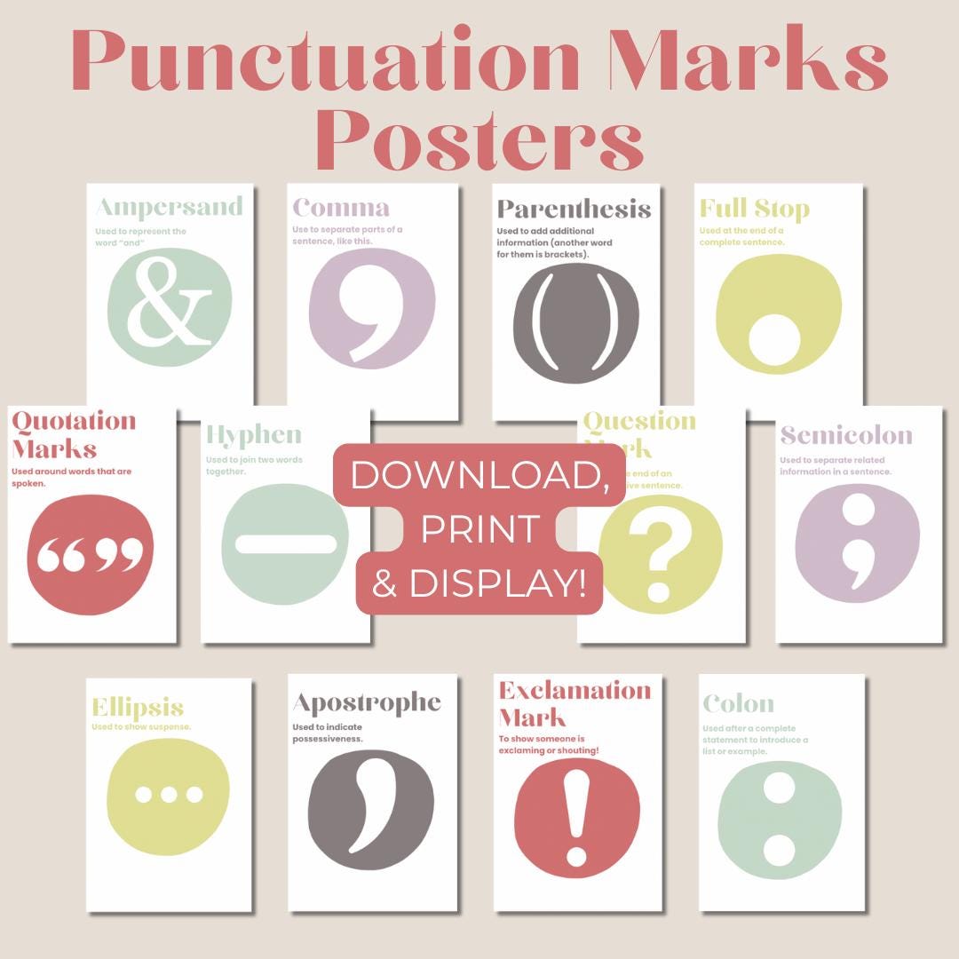 Punctuation Marks Posters | Wall Display for Classroom | Posters for ...