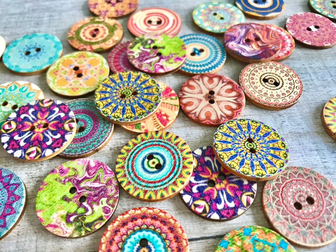 Crazy Wooden Boho, Psychedelic Buttons, 2.5cm Sustainable, WACKY ...