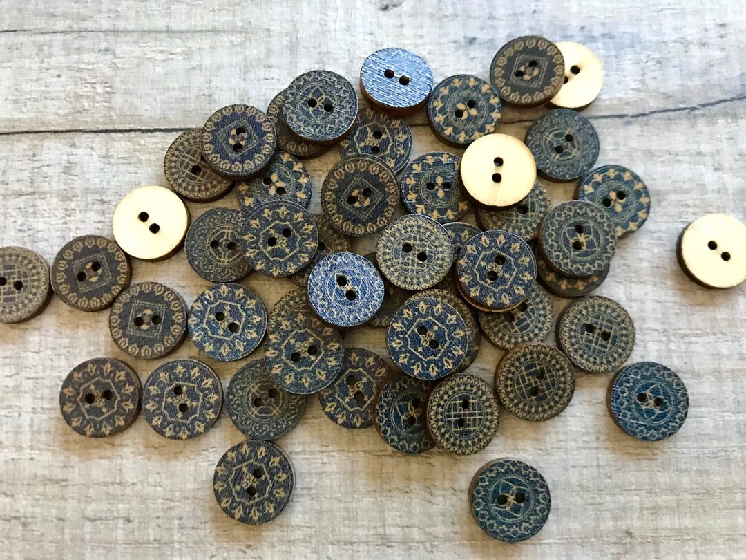 10 Wooden Gatsby, Vintage Style Buttons|| NAVY BLUE 15mm || Sustainable ...