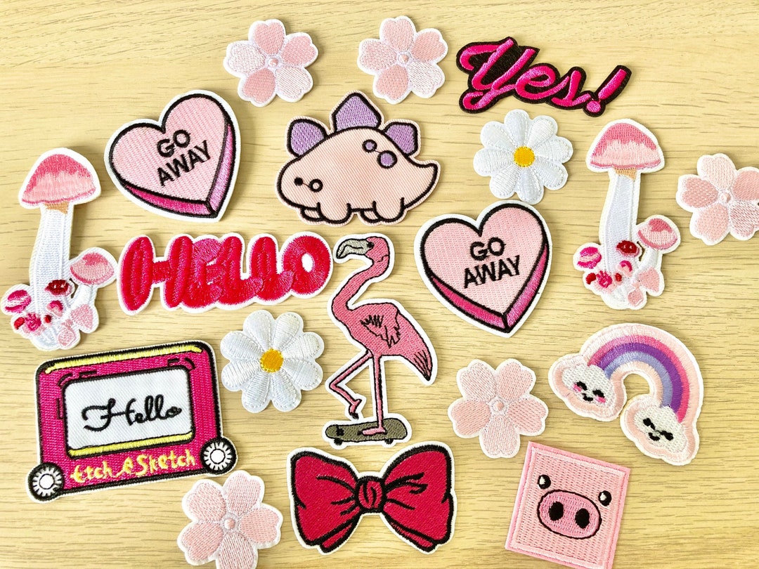 PINK GIRLY Patches | Quirky | Fun|butterflies Flowers Childrens ...