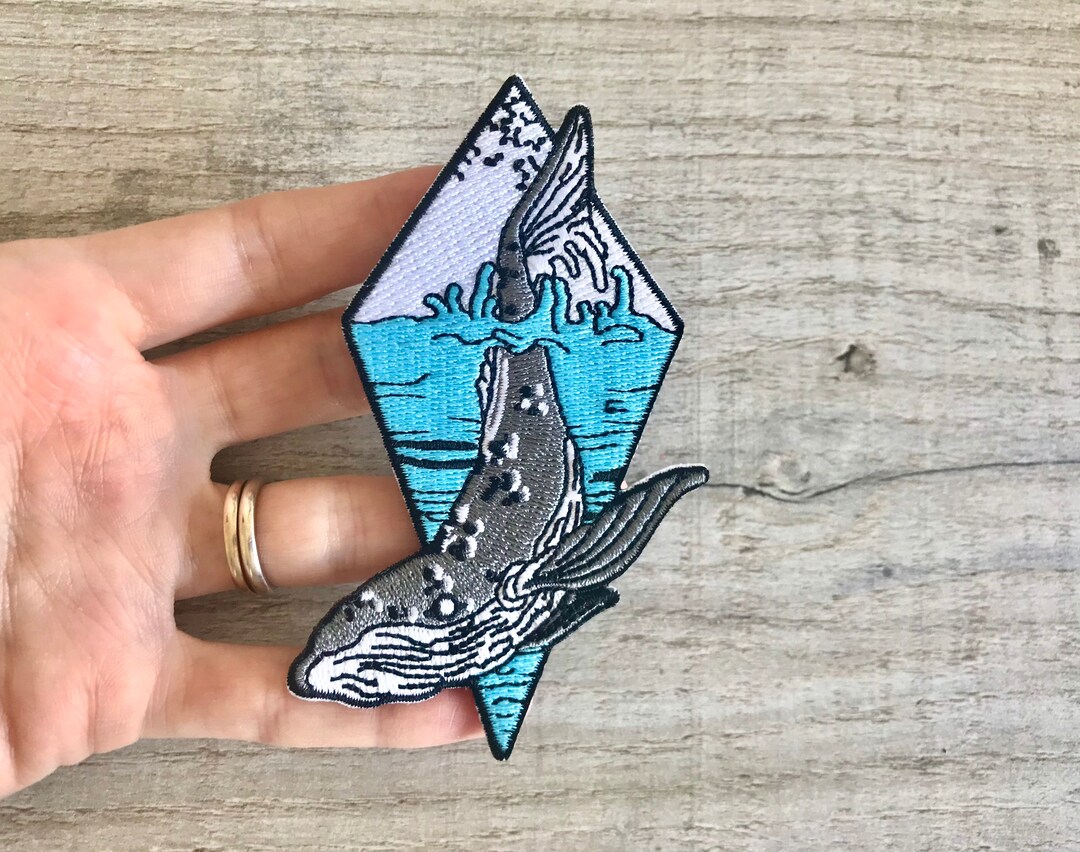 Diving Whale in the Ocean. Iron on Patch, Wave Patch. Hippy Patch ...