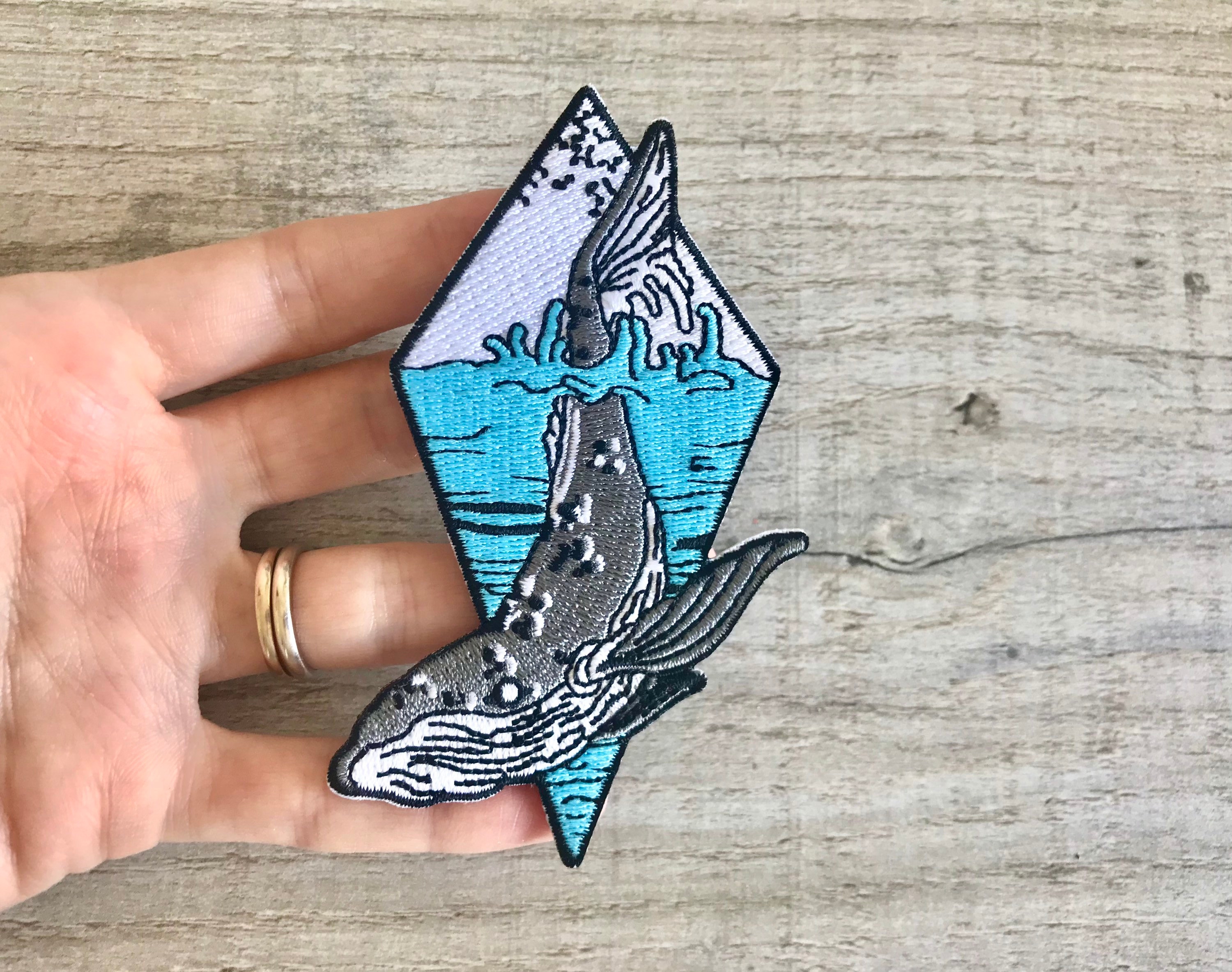 Diving Whale in the Ocean. Iron on Patch, Wave Patch. Hippy Patch ...