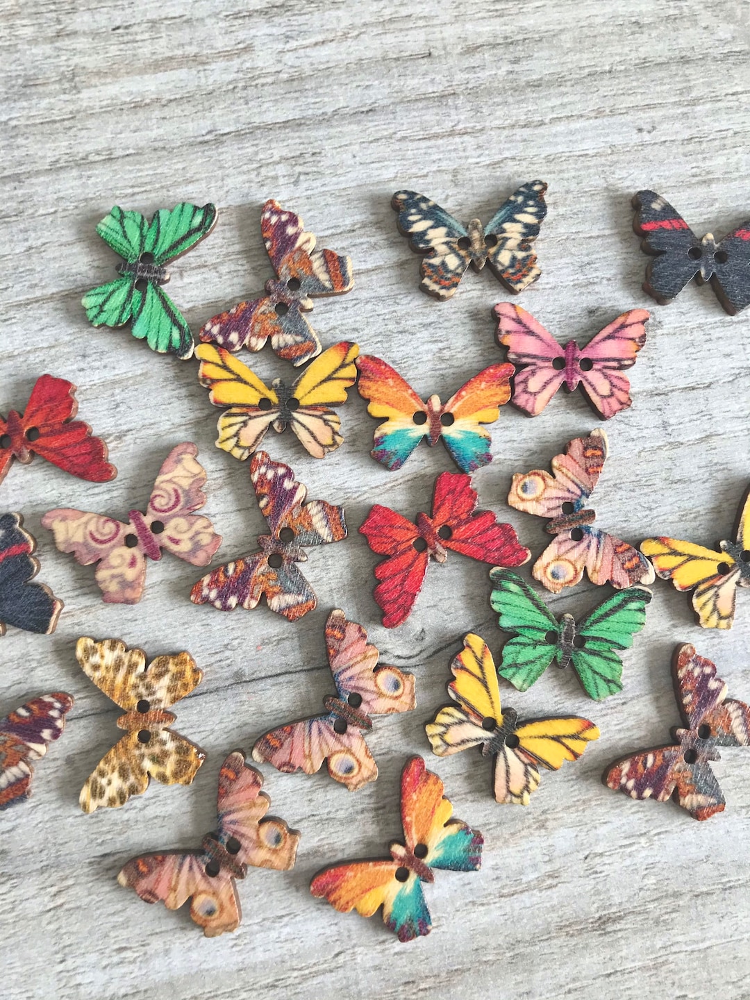 10 Butterfly Buttons, 28 X 21mm, Wooden Insects Sewing Supplies ...