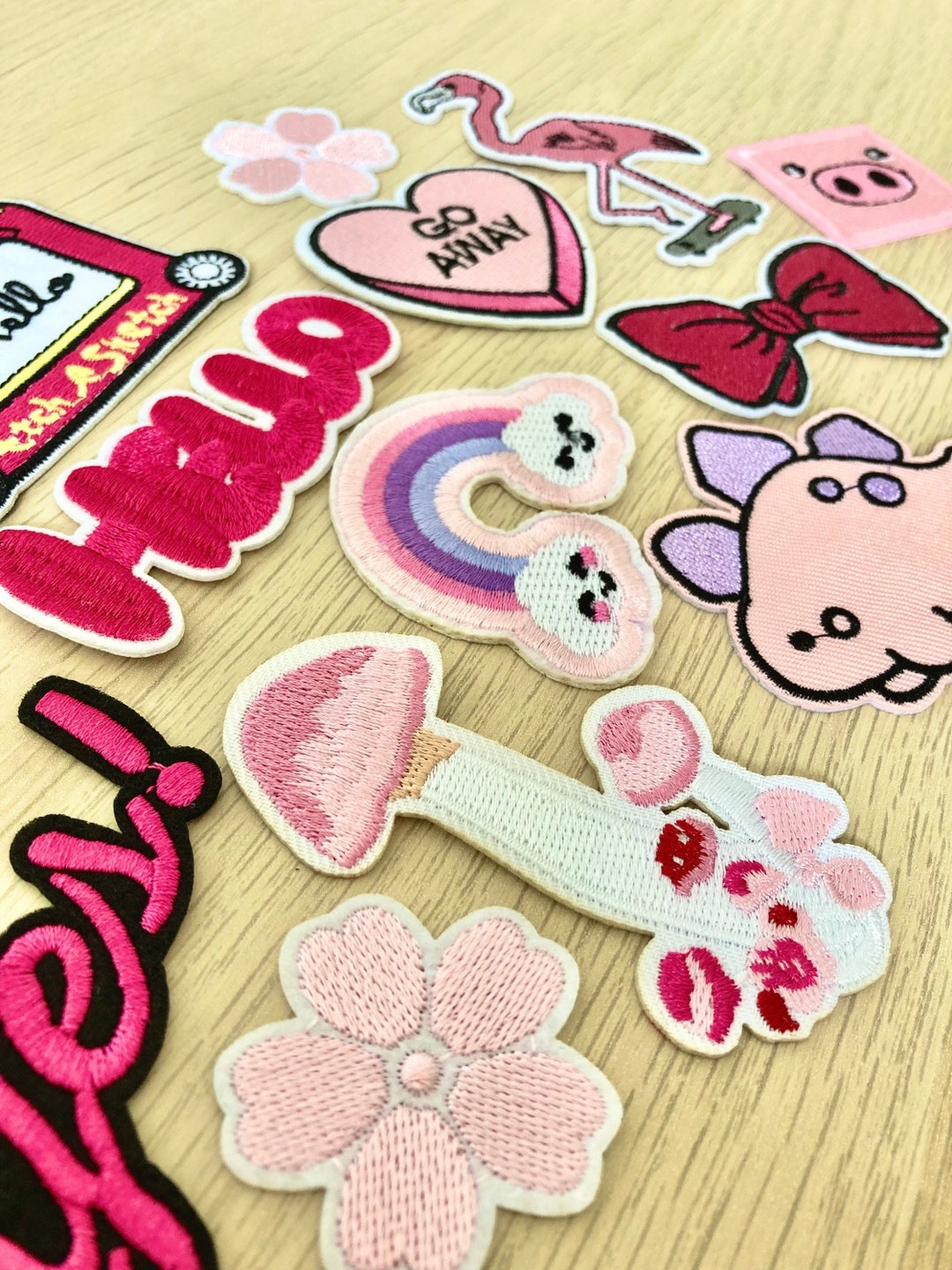 PINK GIRLY Patches Quirky Funbutterflies Flowers Childrens Colourful ...