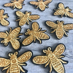 3.3cm Gold / Silver Bee Patches || Embroidered Iron / Sew on Patch || Manchester Bee Patches ...