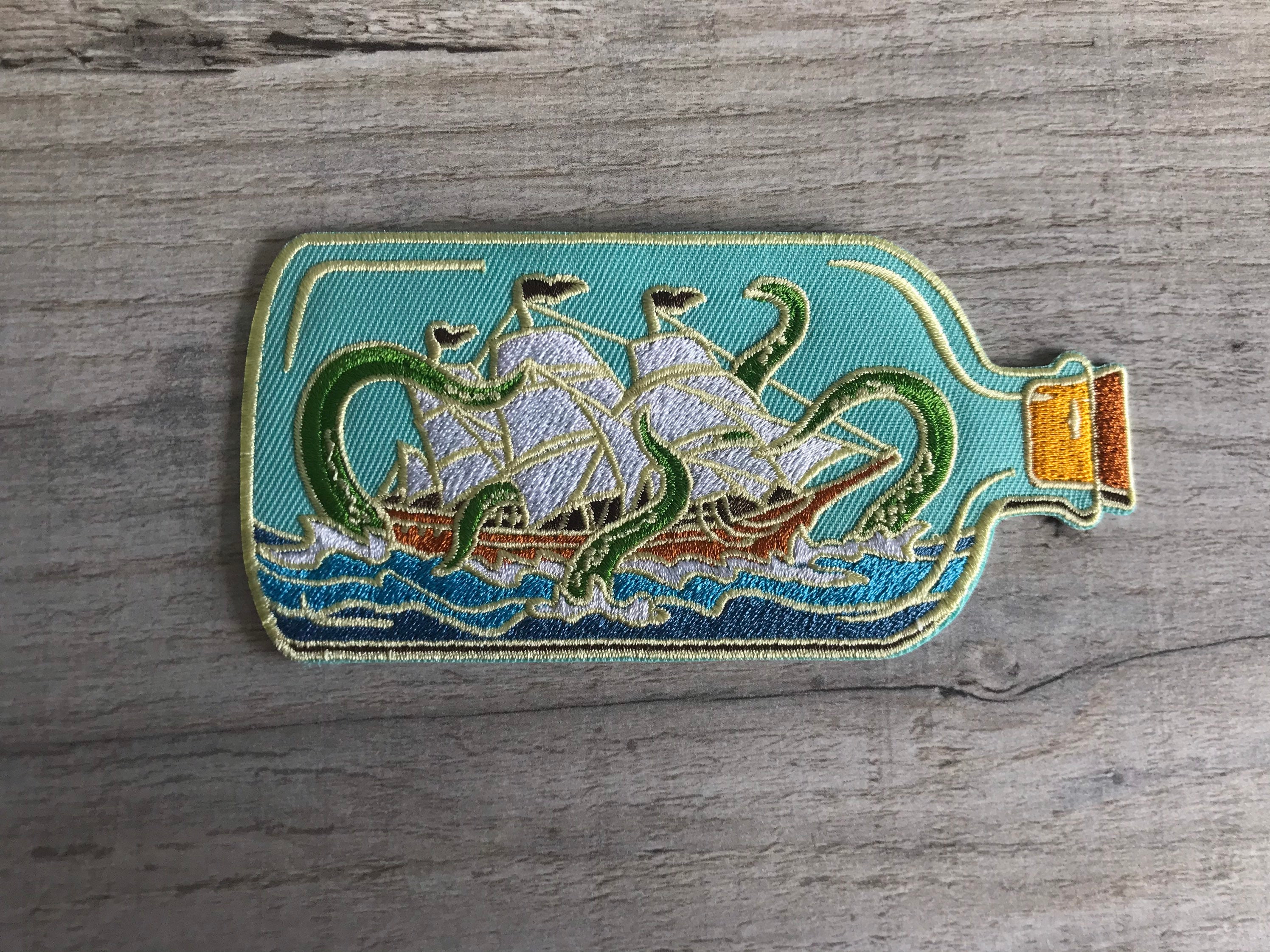 5" Ship in a Bottle Embroidered Iron on Patch || Appliqué | Nautical ...