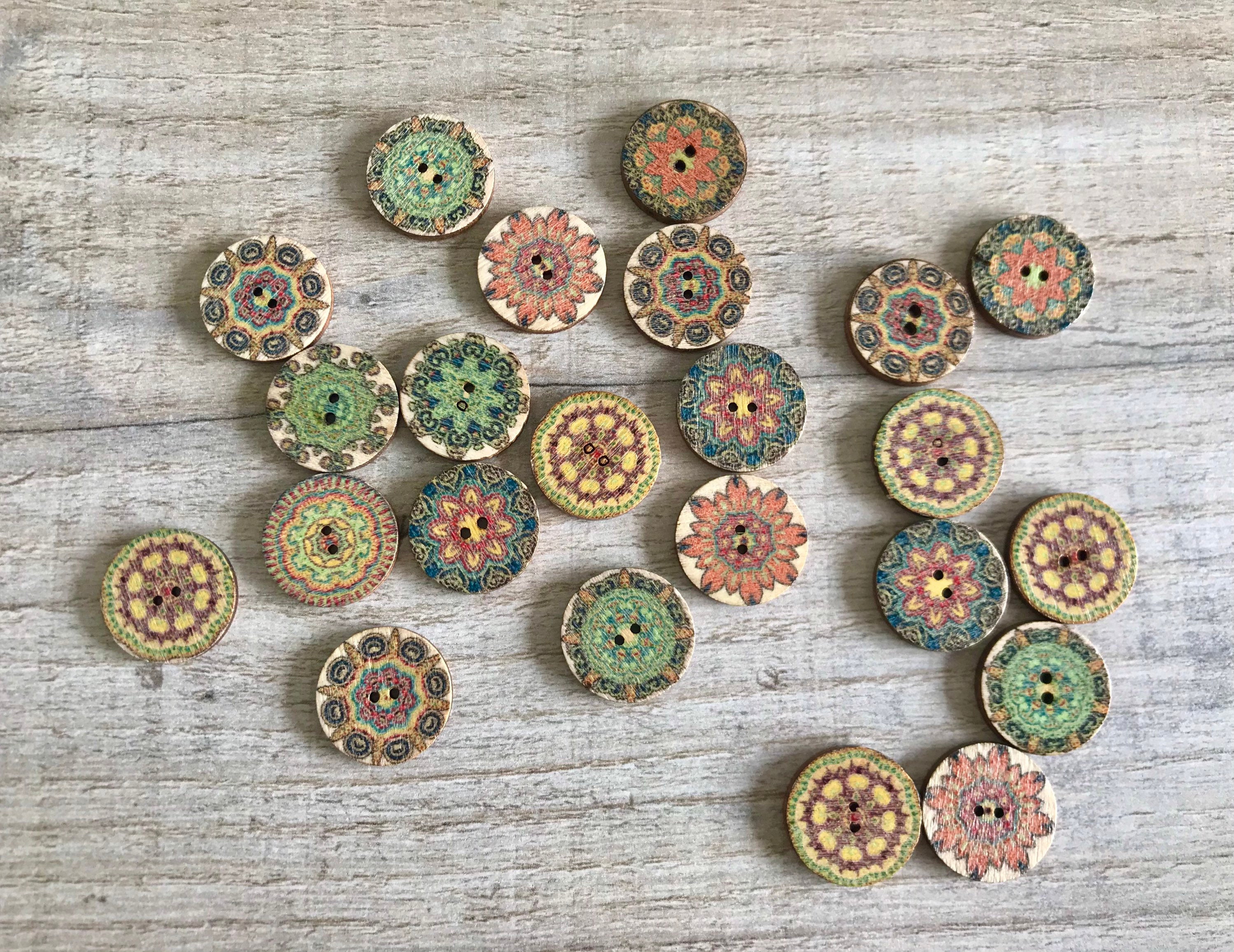 10 Wooden Boho Psychedelic Buttons 2cm. Sustainable Natural | Etsy