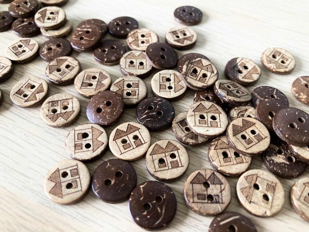 Cute Home / House Coconut Shell Buttons 12mm Natural ECO Buttons for ...
