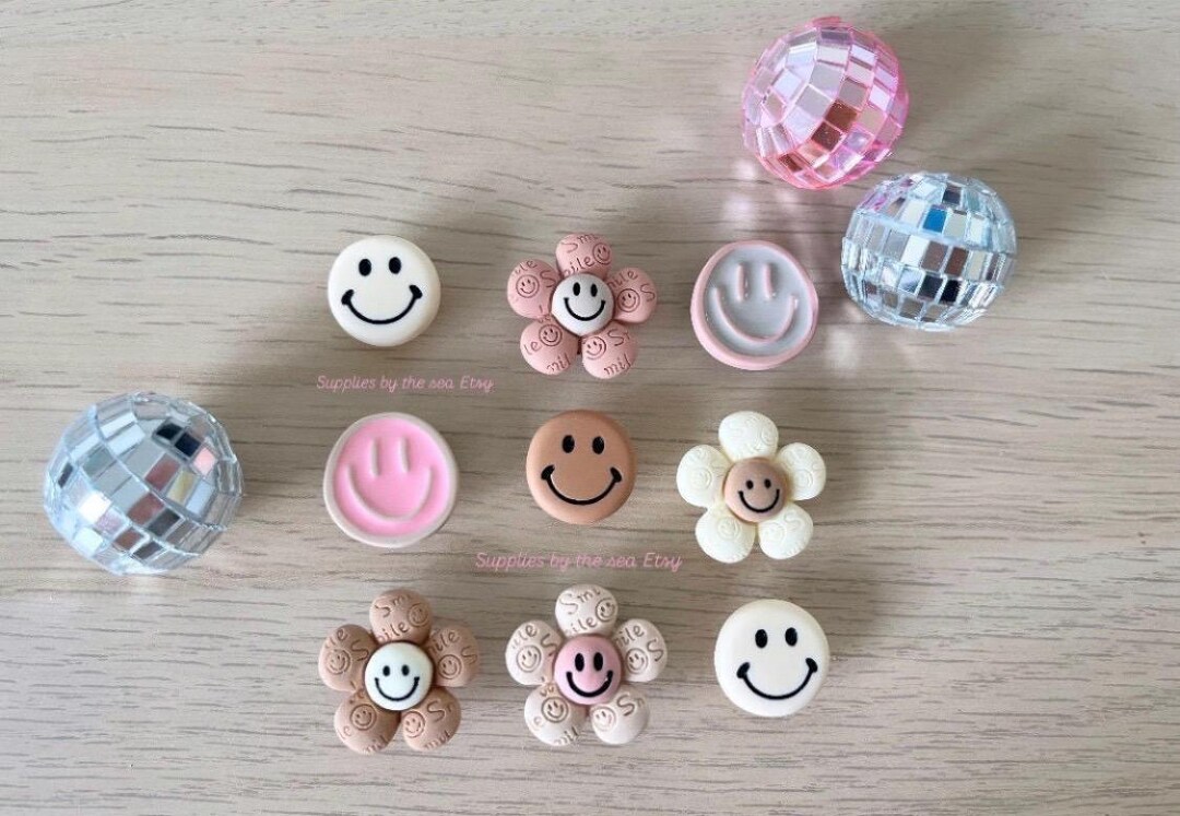 Neutral Smiley Face and Flower Shoe Charm Set Croc Charm Smiley Flower ...