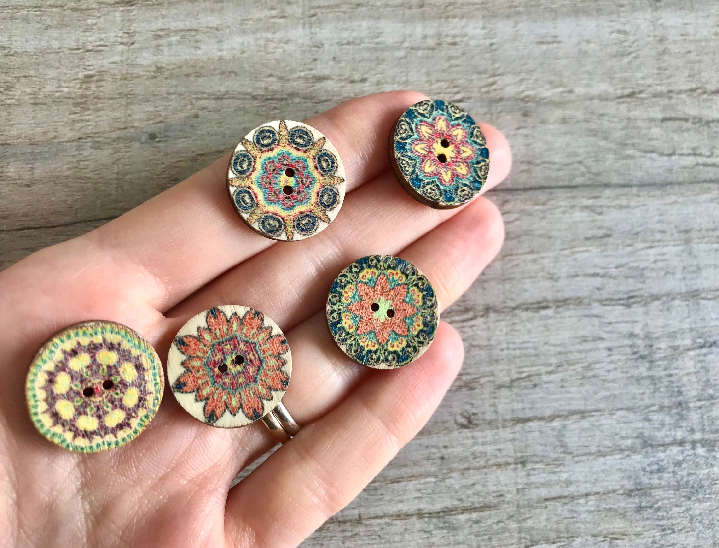 10 Wooden Boho, Psychedelic Buttons, 2cm. Sustainable, Natural Buttons ...