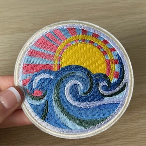 Sun & Wave Iron-on Patch, Ocean Badge, Surf Wave Patch, Decorative ...