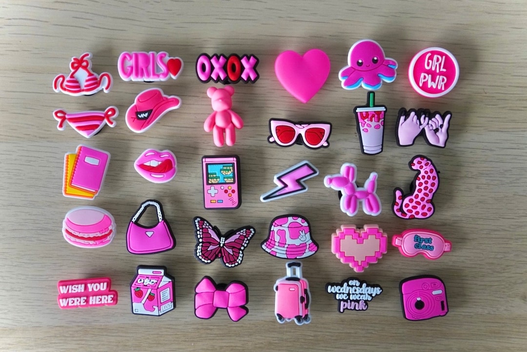 Pink Clog Charms | Girly Shoe Charm | Cute Pin Badge | Butterfly Drink ...