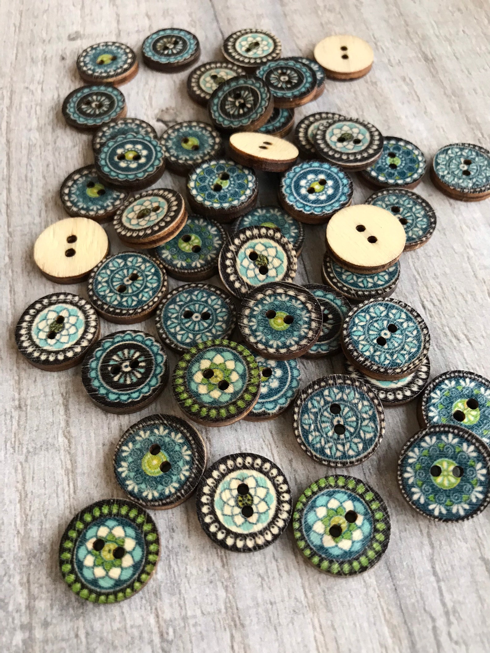 10 Wooden Boho, Psychedelic Buttons, 1.5cm. Sustainable, Natural ...