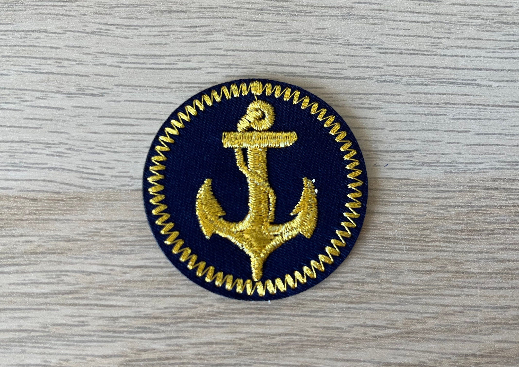Anchor Iron-on Patch: Navy Blue & Gold Embroidered Nautical Applique - Etsy