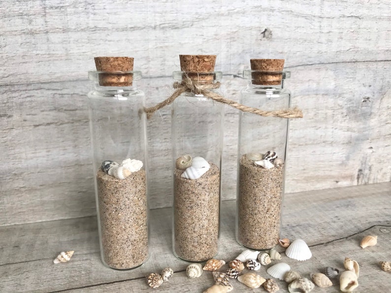 Handmade Mini Beach Sand Bottle, Beach in a Bottle Cork Sea Glass Shell ...